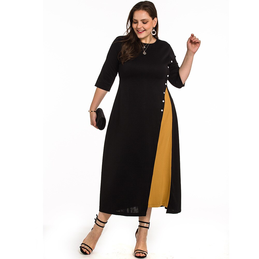 Contrast Color Dress Women Summer Half Sleeve Casu... – Vicedeal