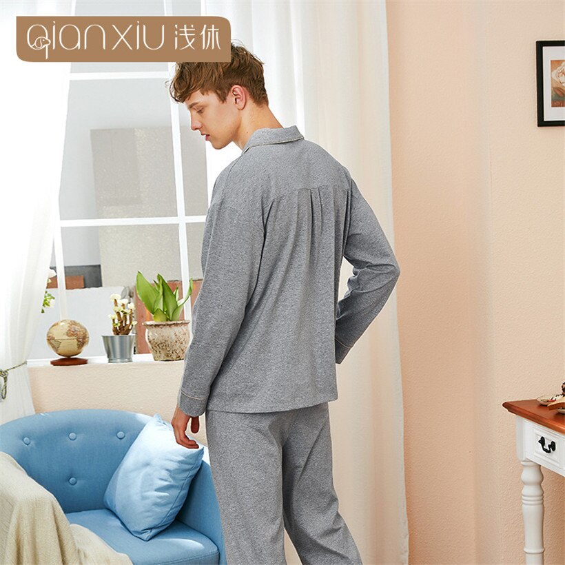Men's cotton Pajama Set solid color Sleepwear Man ... – Grandado