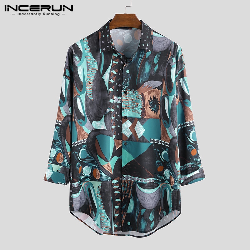 INCERUN Printing Long Sleeve Shirt Men Korean Styl... – Grandado