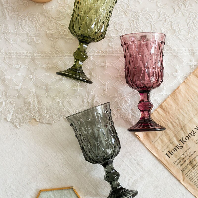 European Glass Goblet Transparent Relief Western R... – Vicedeal