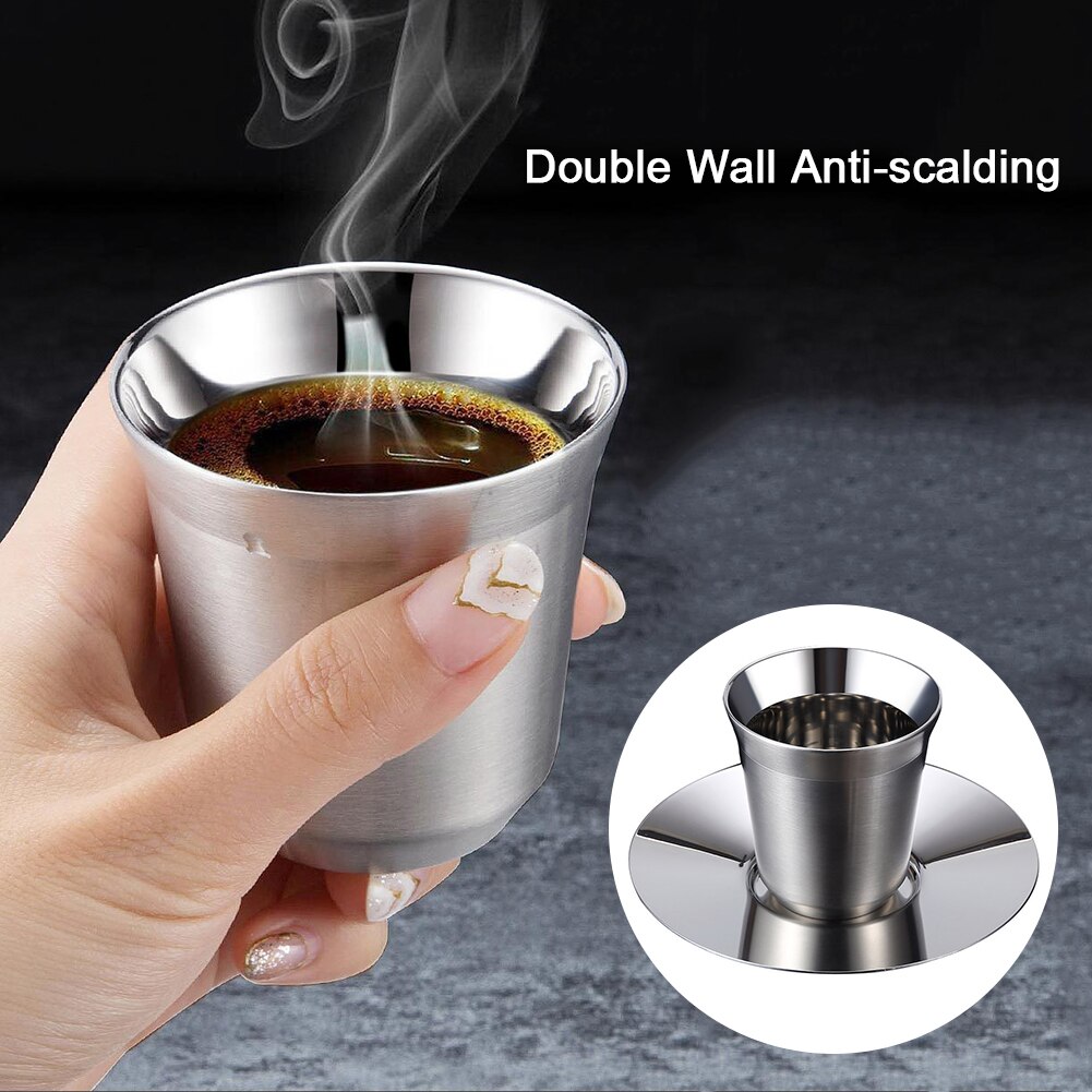 Double Layer Stainless Steel Coffee Cup and Saucer... – Grandado