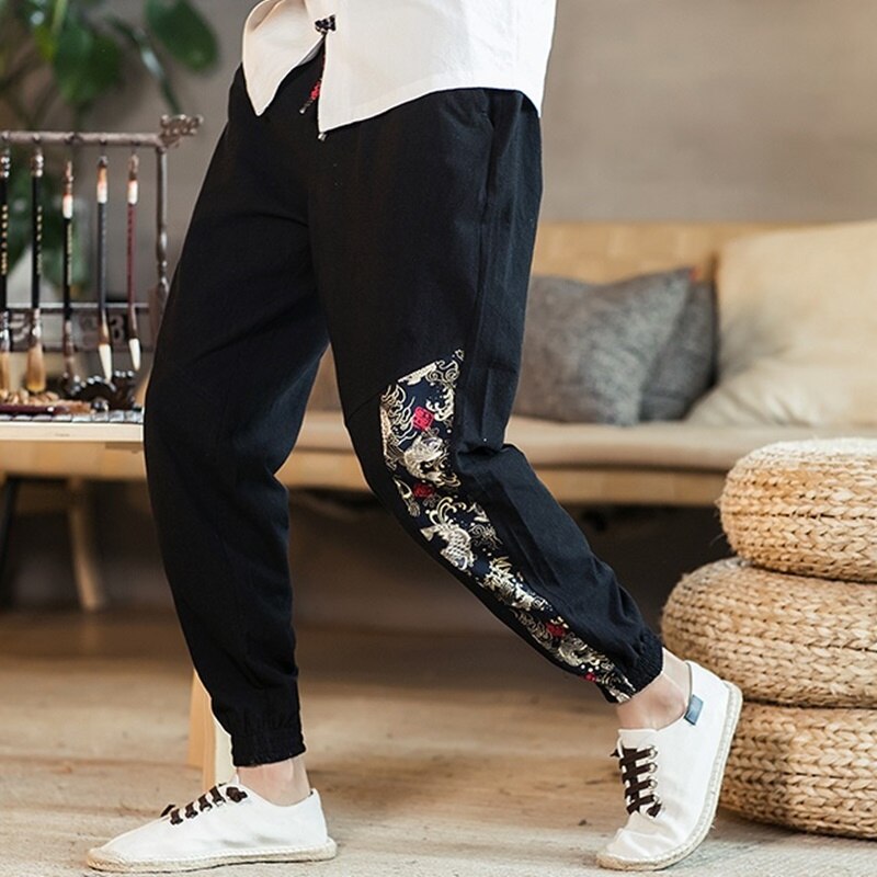 Men Casual Chinese Style Pants Patchwork Loose Tro... – Grandado