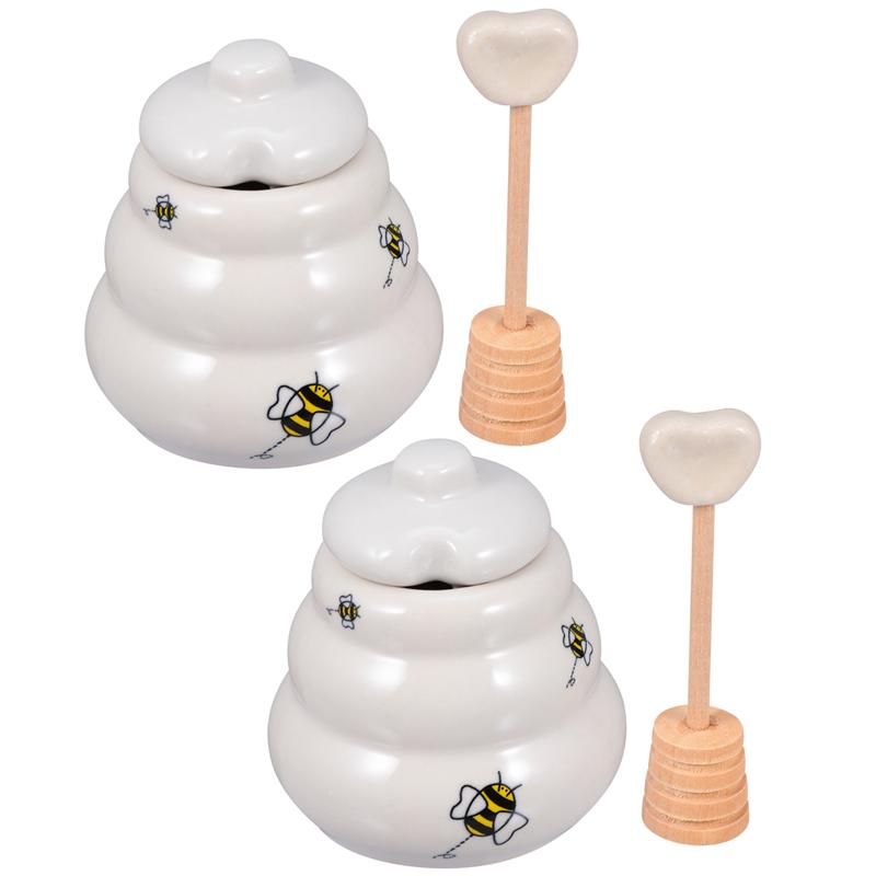 2Pcs Ceramic Honey Pot Honey Jar With Dipper And L... – Grandado