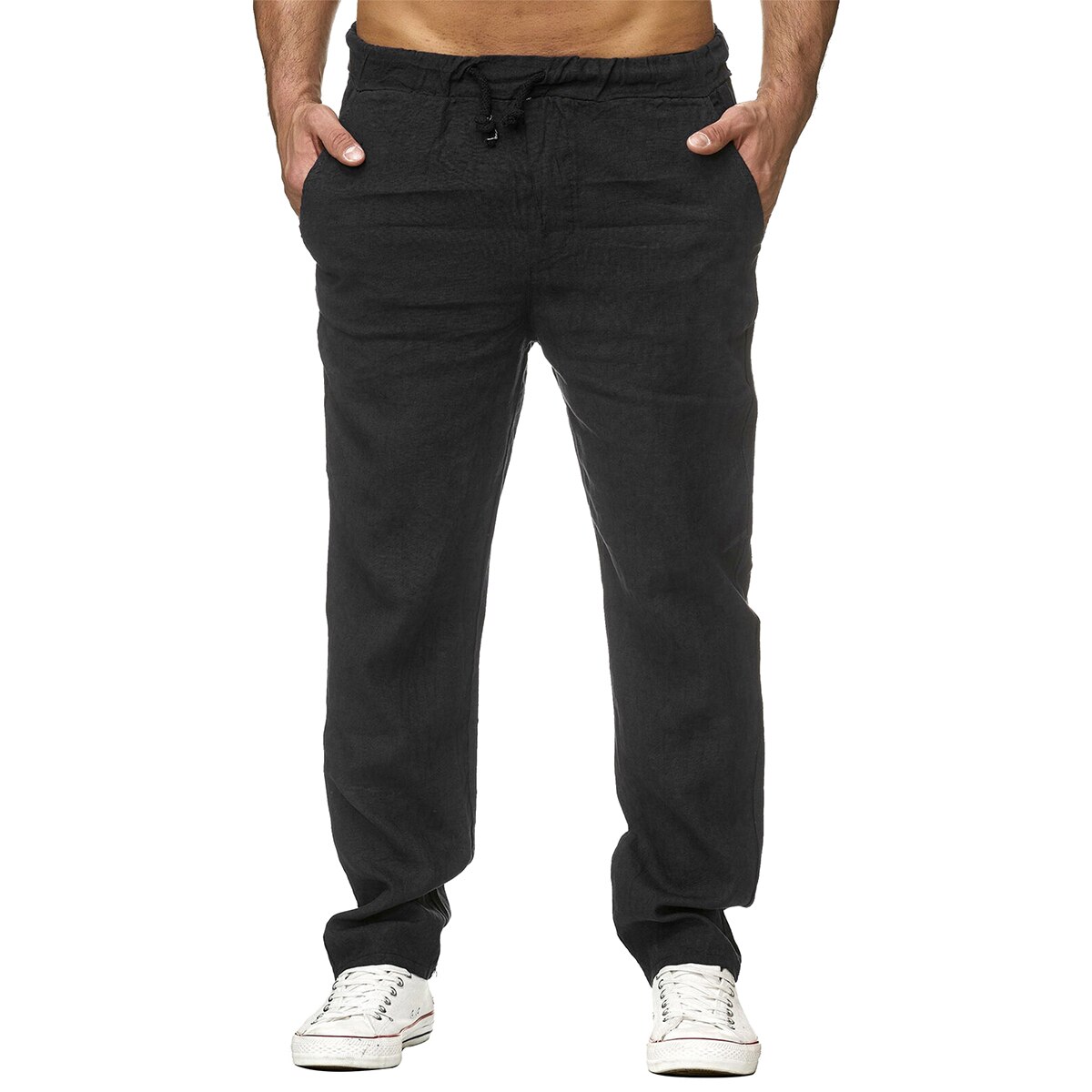 Men Solid Color Linen Trousers Elastic Drawstring ... – Vicedeal