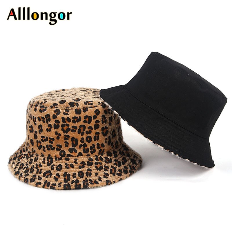 Winter Leopard Fluffy Bucket Hat Women Reversible ... – Grandado