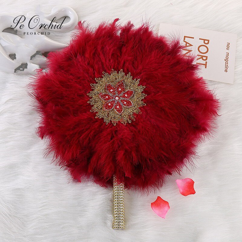 PEORCHID Burgundy Bridal Reather Hand Fan Traditio... – Grandado