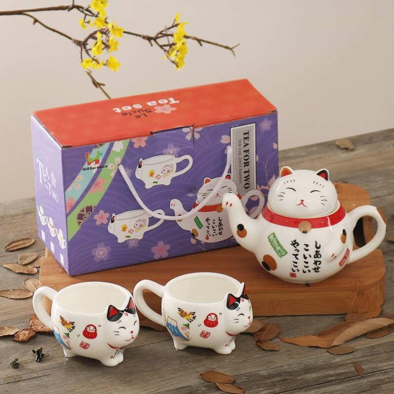 Ceramic Cute Cartoon Lucky Cat Flower Tea Tea Set ... – Grandado