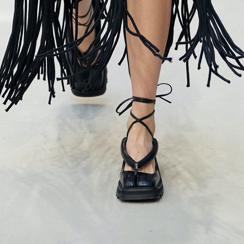 Luxury Brand Women Flat Shoes Black Leather Thong ... – Vicedeal