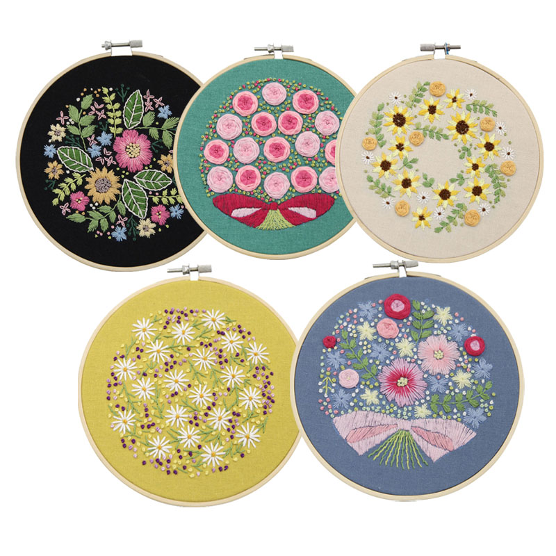 DIY Easy Flower Embroidery Kit with Bamboo Hoop fo... – Grandado