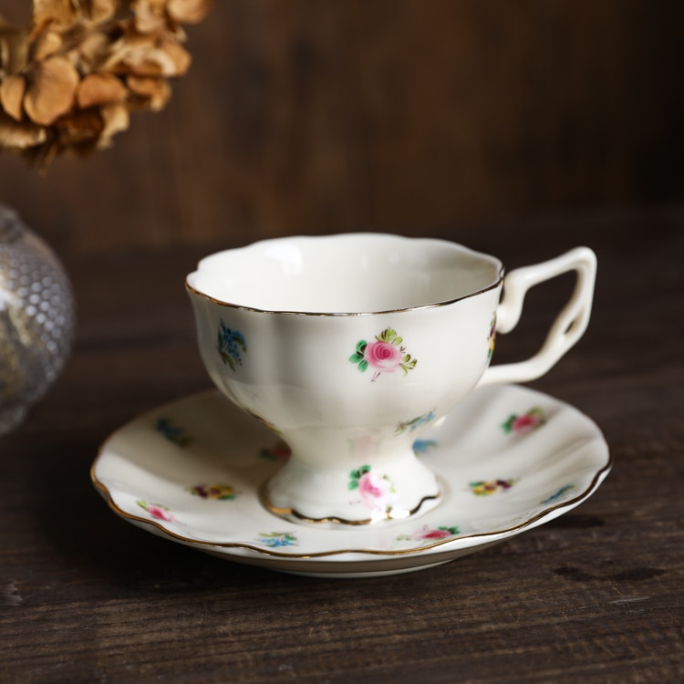 Gold Edge Creamy Ceramic Rose Coffee Cup Saucer/Re... – Vicedeal
