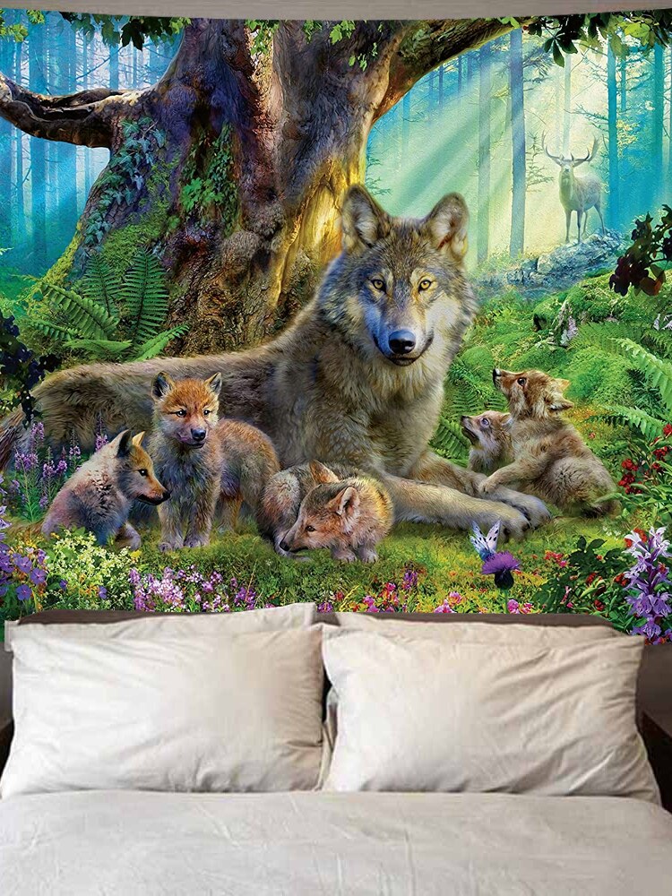 Animal World Print Tapijt Muur Opknoping Psychedel... – Grandado