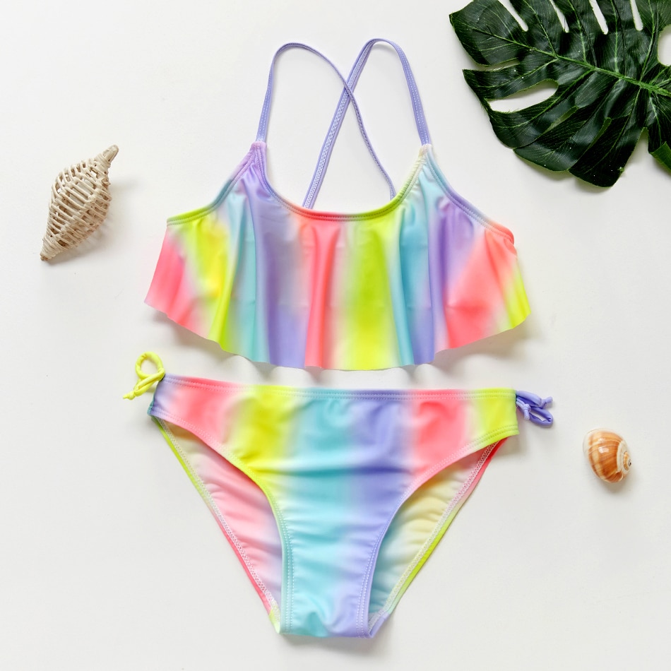 Girl Swimsuit 5-14 Years Teenage Rainbow Girl Swim... – Grandado