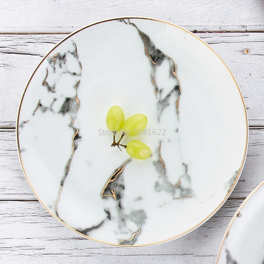 European Marble Ceramic Round Gold Inlay Bone chin... – Grandado