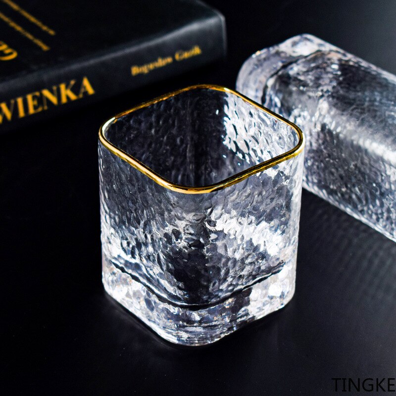 Japanese hammered glass with gold rim, square wate... – Grandado