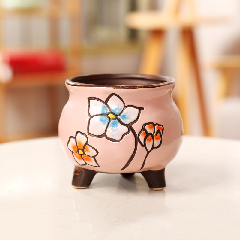 Vintage Large Ceramic Flower Pot Hand Painted Succ... – Grandado