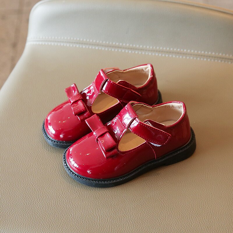 Girls PU Shoes Glossy with Bow Kids Princess Bow-k... – Grandado