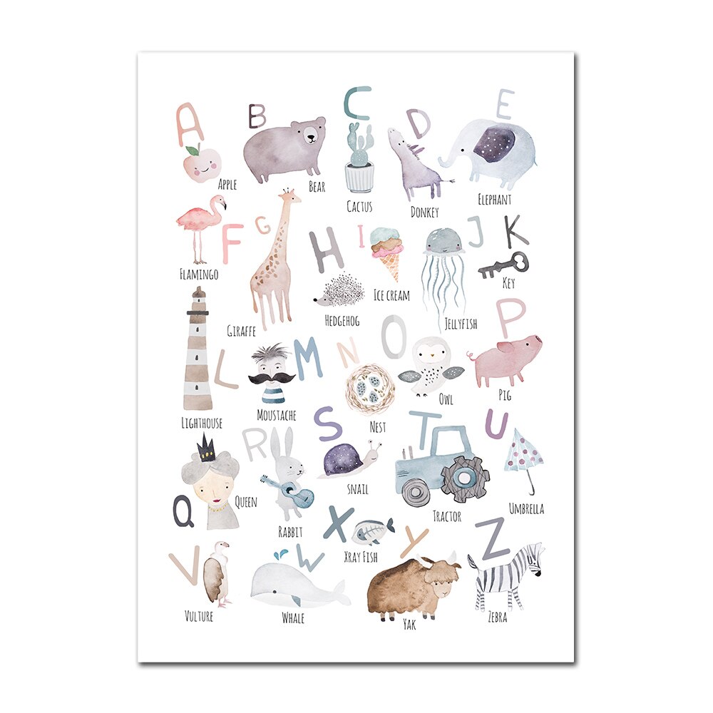 Alphabet Animal Canvas Posters Educational Prints ... – Vicedeal