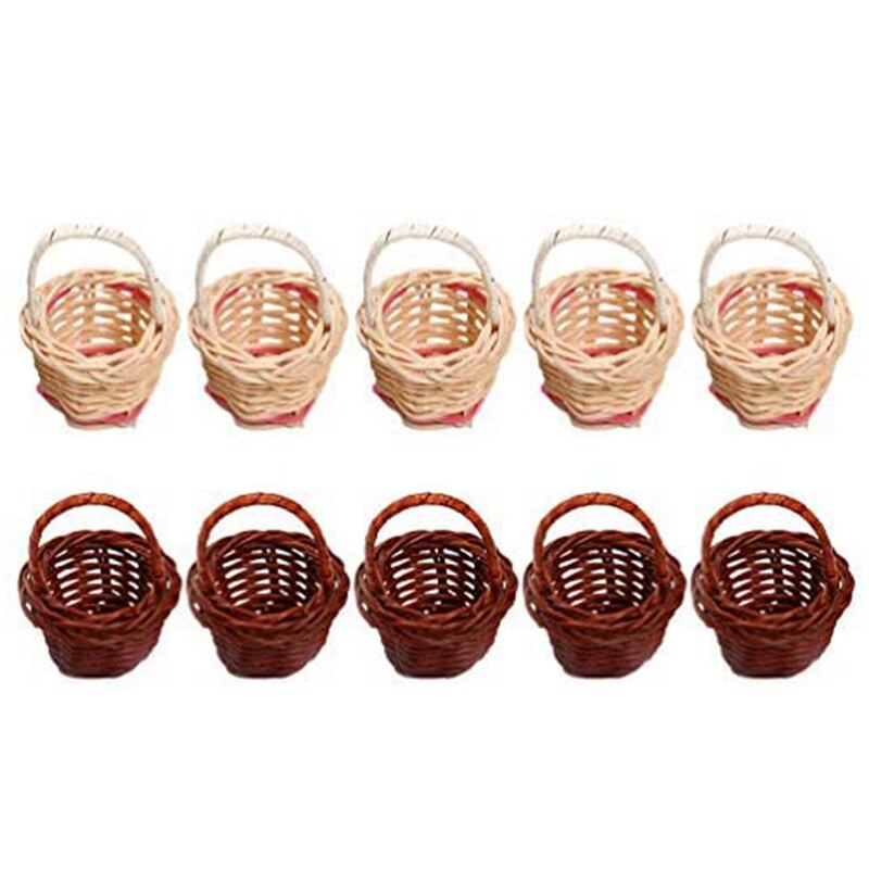 10Pcs Mand Mini Geweven Manden Met Handvatten Plan... – Grandado