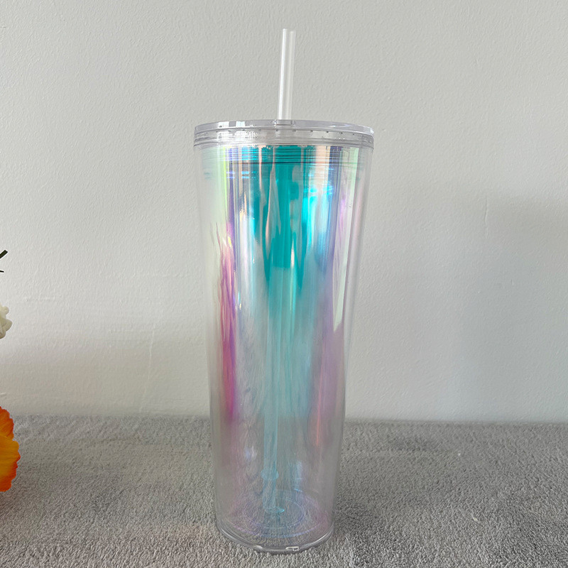 2022 flat lid 710ml 24oz clear plastic double wall... – Vicedeal