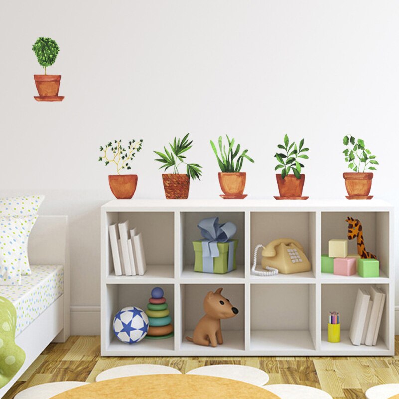 6Pcs/set Potted Fresh Green Plant Wall Stickers Re... – Grandado
