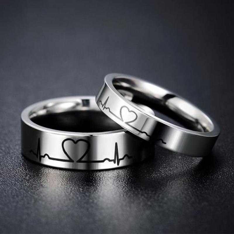 MD Lovers Heartbeat Couple Rings Titanium Engageme... – Grandado