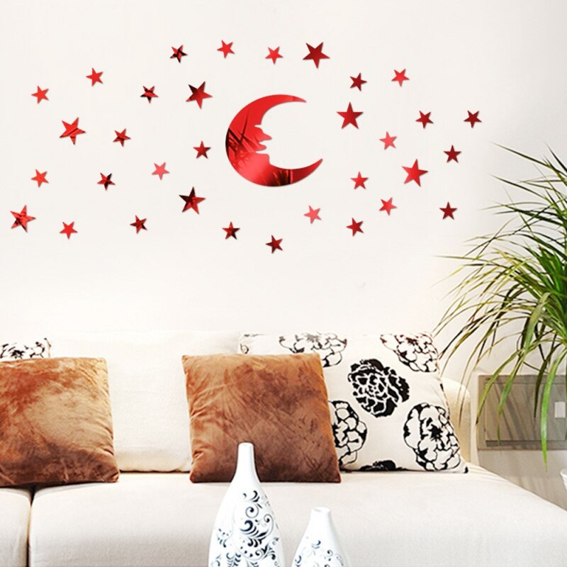 Star And Moon Acrylic Mirror DIY Wall Sticker Deco... – Grandado