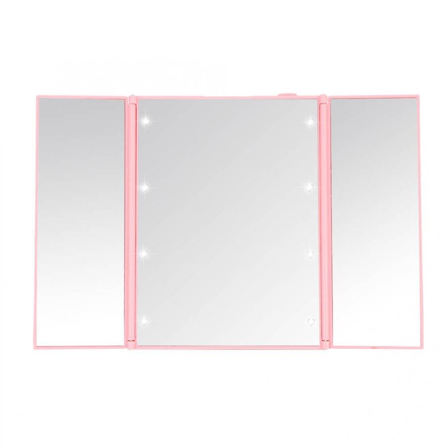 Led Mirror Pink LED Three Fold Makeup Mirror Foldi... – Grandado