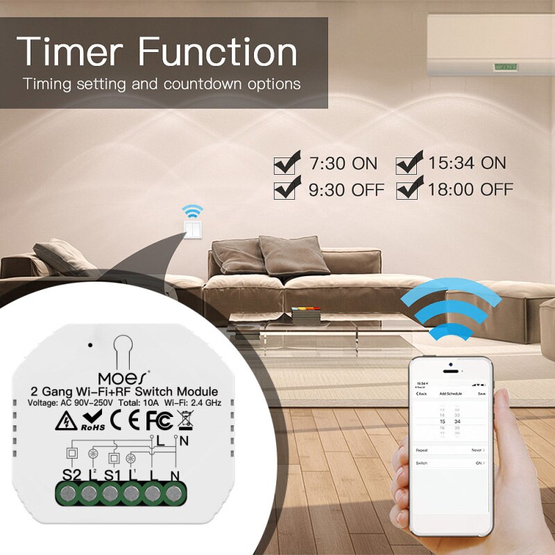 2 Gang 2 way WiFi Smart Light Switch WiFi+RF433 Sm... – Grandado