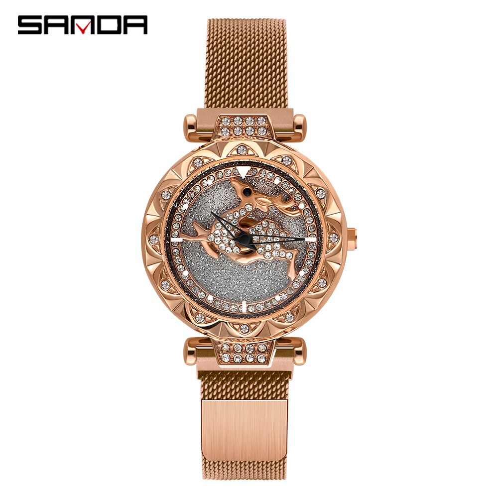 SANDA ladies watch crystal diamond rotating dial w... – Grandado