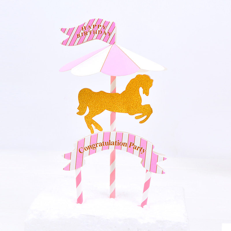 AQ Cartoon Golden Circus Carousel Cake Topper Deco... – Grandado