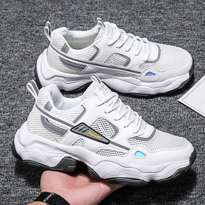 White Black Men's Sneakers Mesh Breathable Spo... – Grandado