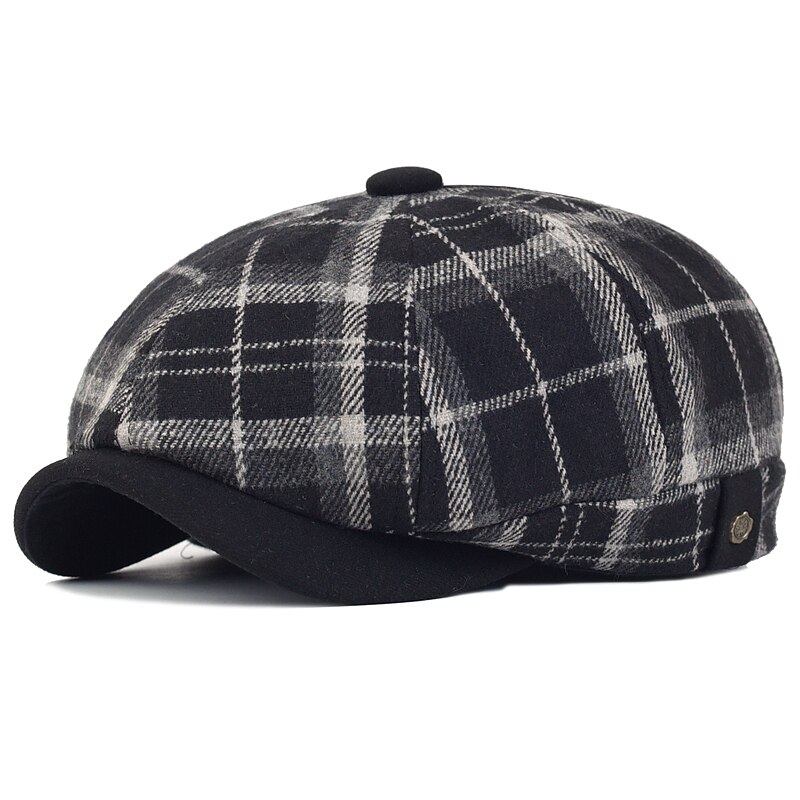 Plaid Thick Octagonal Hat Autumn Winter Woolen New... – Grandado