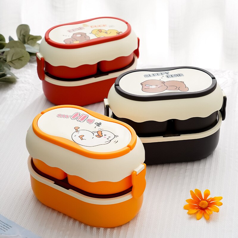 Cartoon Lunch Box Double-Layer Student Lunch Box P... – Grandado
