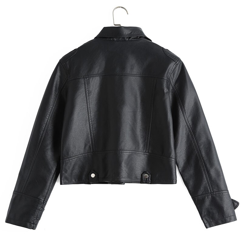 Women Motorcycle Leather Jacket Short Faux Leather... – Grandado