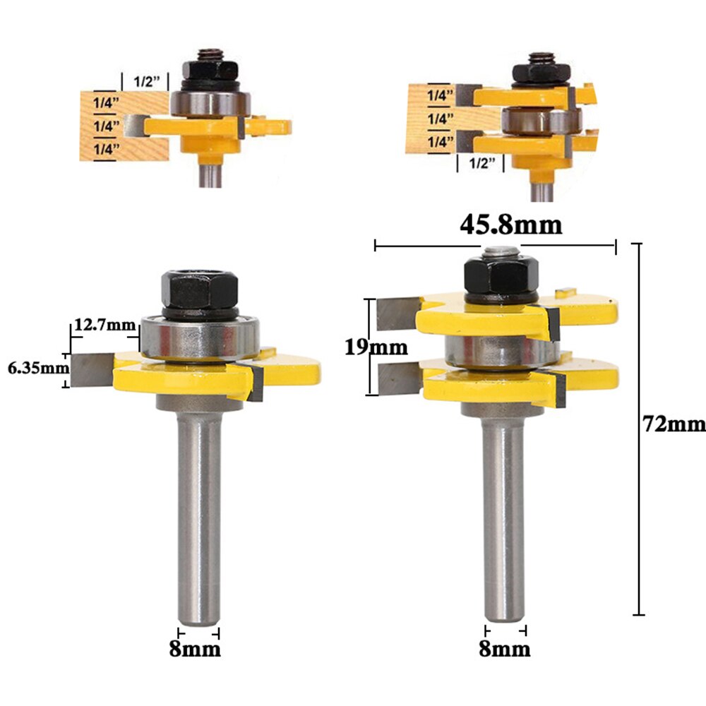 2 Stuks 8Mm 12Mm 1/2 Inch Schacht T-Slot Router Bi... – Grandado