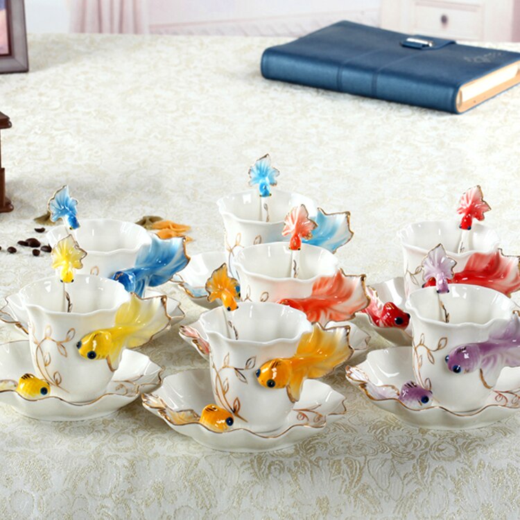 3D Goldfish Enamel Coffee Mug Cup Porcelain Tea Mi... – Grandado