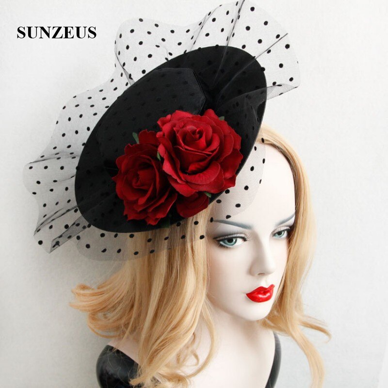 Black Hat with Artificial Red Rose Flowers Sexy Ni... – Grandado