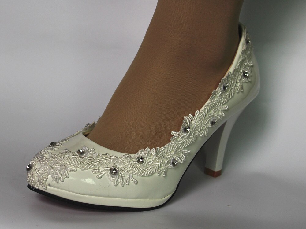 White Lace Sweet Pumps Princess Party Heels Weddin... – Grandado