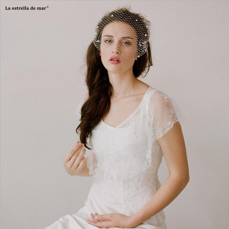 Bridal veil Pearl mesh yarn comb short wedding hai... – Grandado