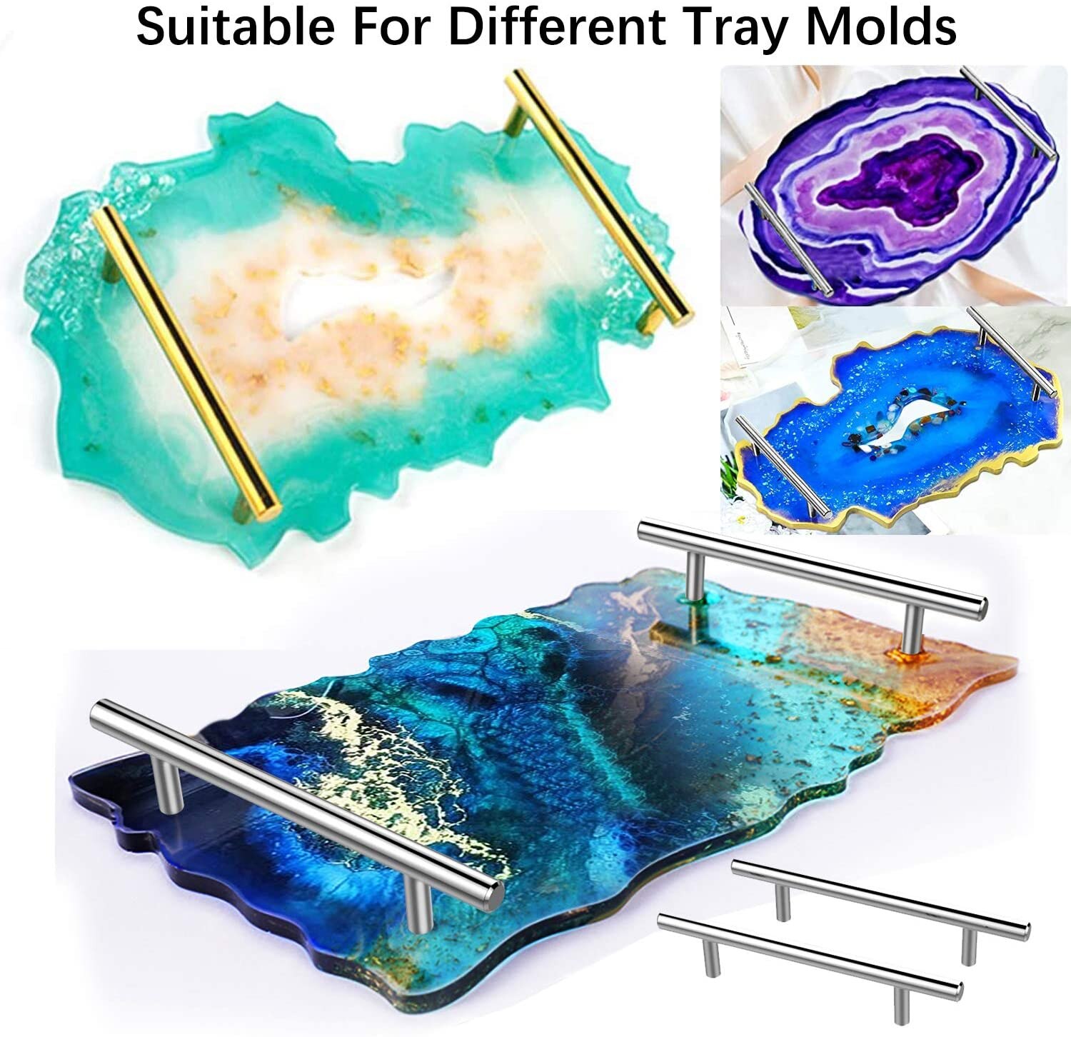 8 PCS Gold Silver Handles Resin Tray Molds Handles... – Grandado