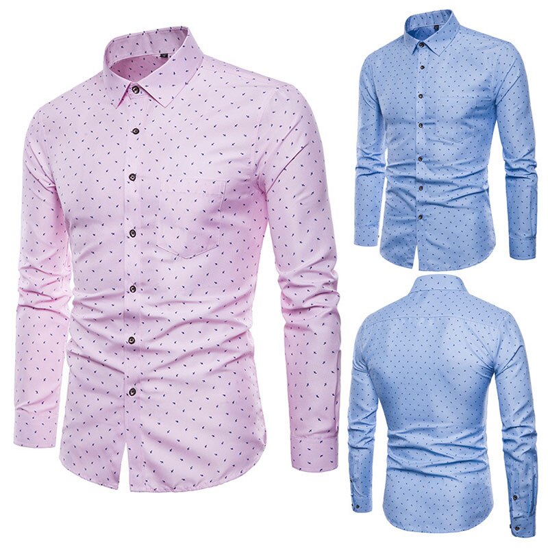 Men Print Shirts Long Sleeves Slim Fit Male Casual... – Grandado