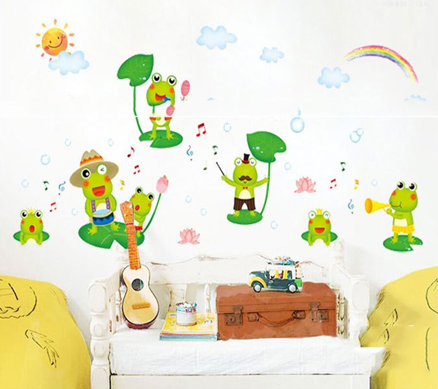 Cartoon happy frog wall sticker for kids room home... – Grandado