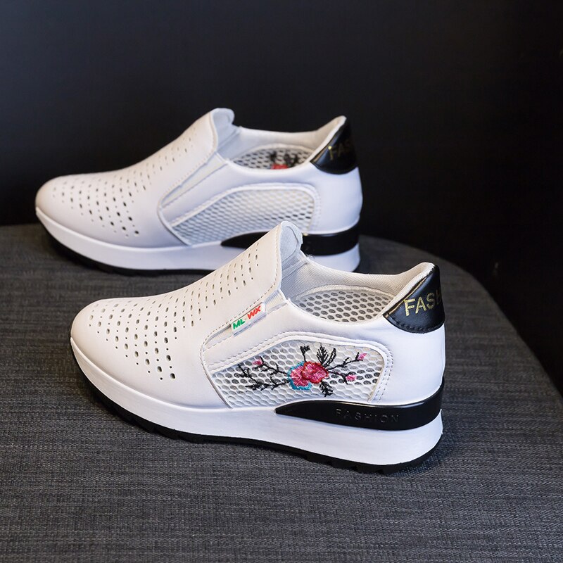 Floral Embroidered Leather Platform Evelator Shoes... – Grandado