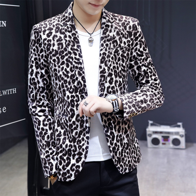 Men Leopard Print Blazer Coat Long Sleeve Slim Par... – Grandado