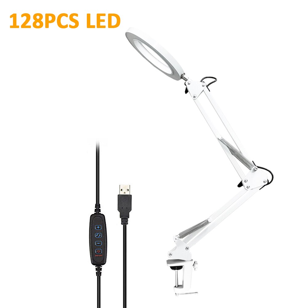 128 Led Flexible Desk Large 5x Magnifier Lamp 740m Grandado