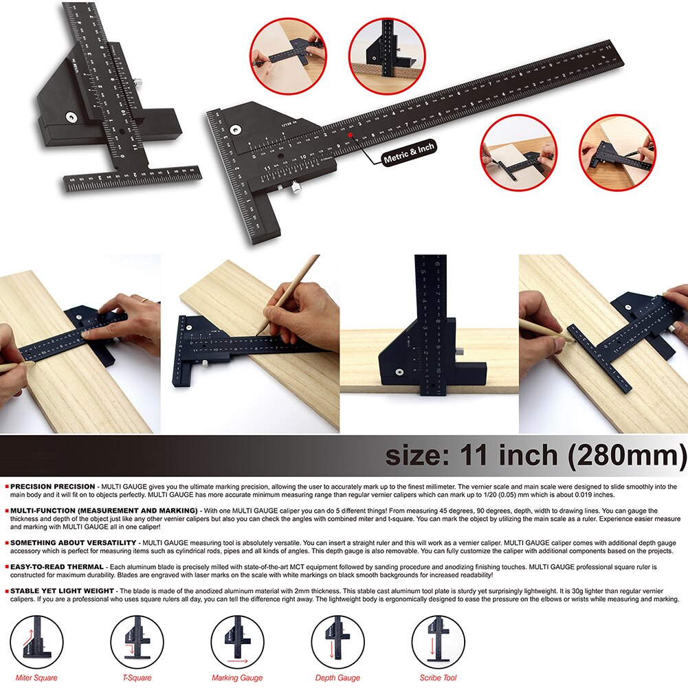 T Type Ruler Scribing Marking Gauge Multifunction ... – Grandado