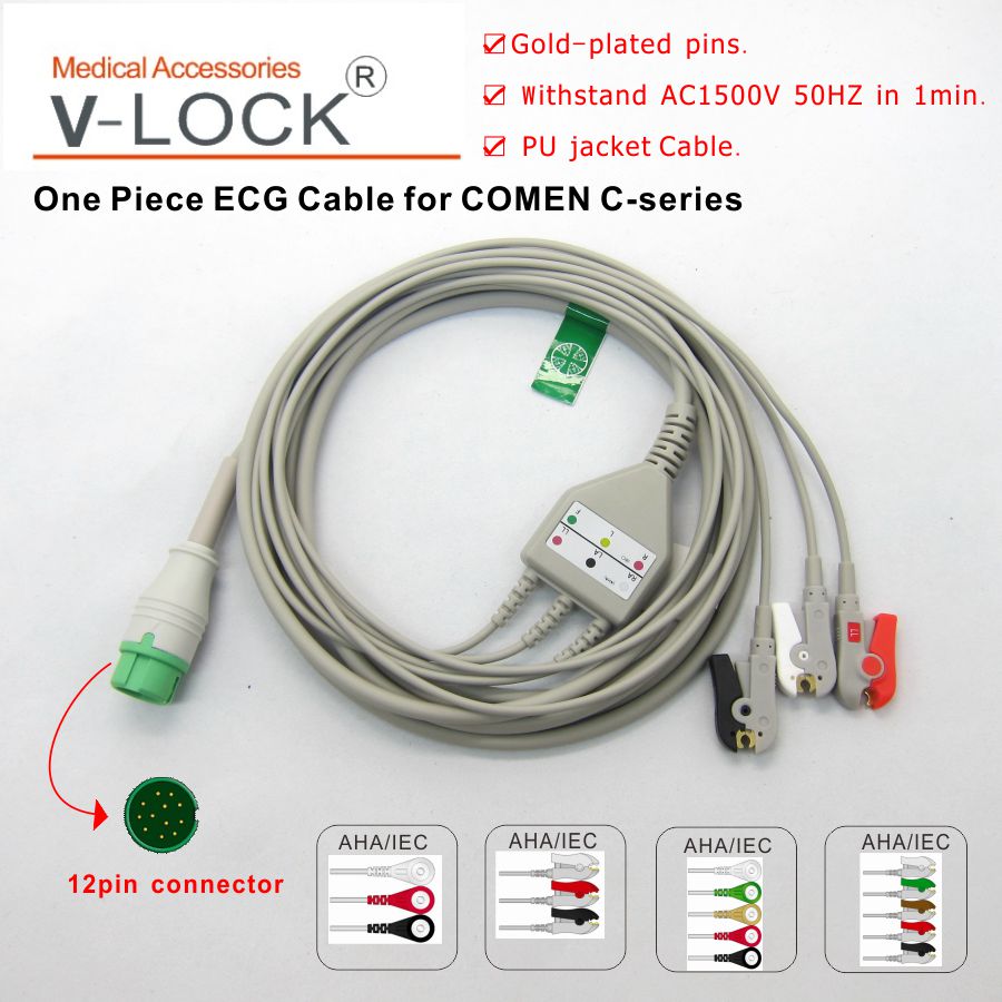 One-piece ECG cable with 3leads,clip for COMEN C-s... – Vicedeal