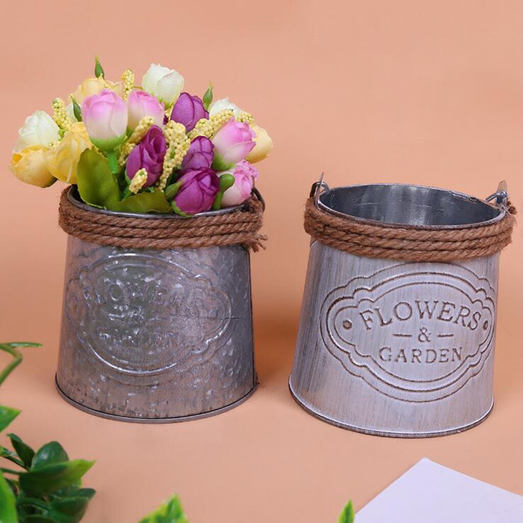 Vintage Metal Plant Bucket Tabletop Flower Pots fo... – Grandado