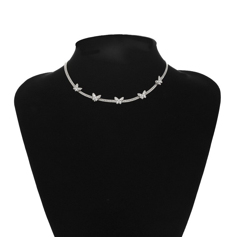 Crystal Butterfly Necklace Simple Chain Choker Cla... – Grandado