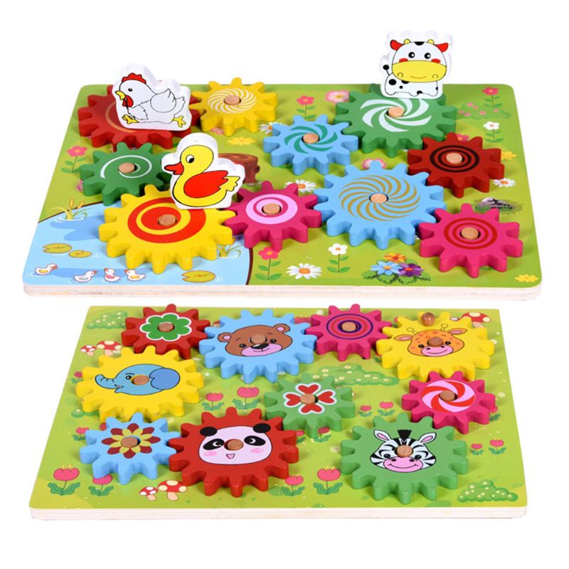Wooden Animal Gear Game Combination Rotating Gearw... – Grandado